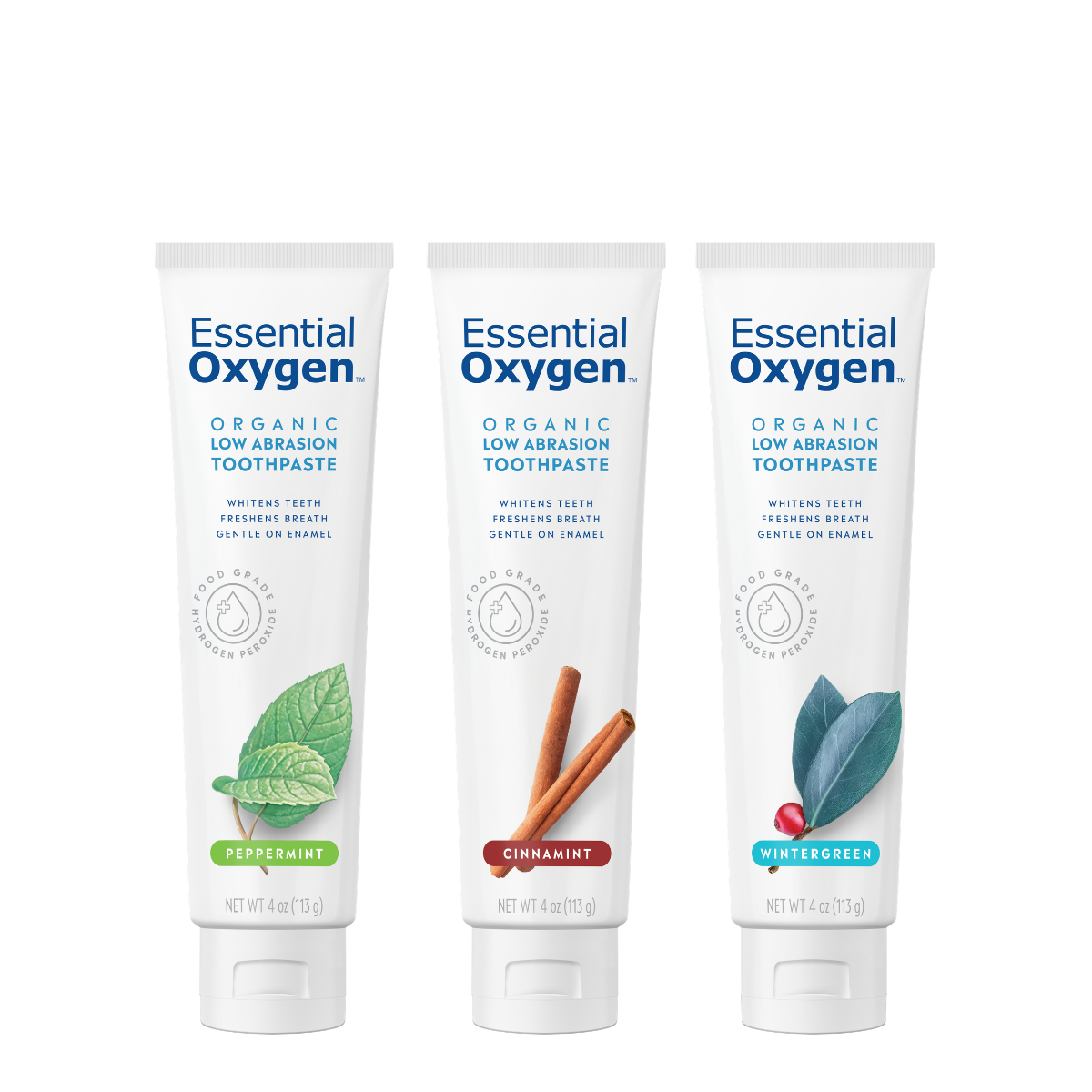 Low Abrasion Organic Toothpaste Rainbow Pack | Essential Oxygen